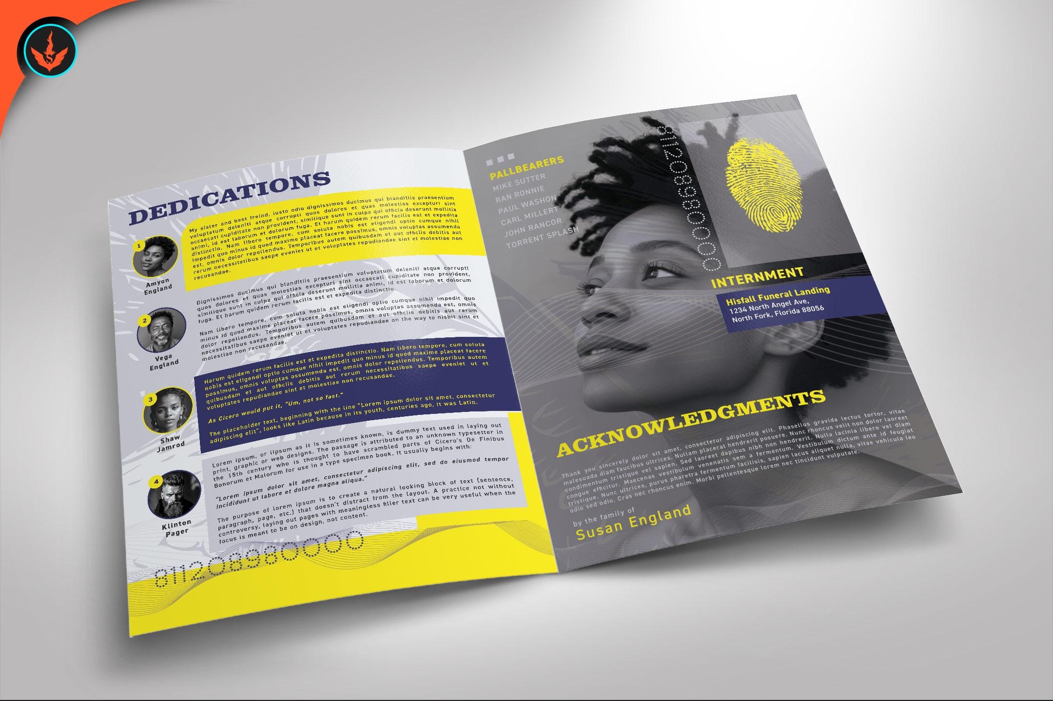 Passport Funeral Program Modern Style Photoshop Template Bi-fold (8 ...