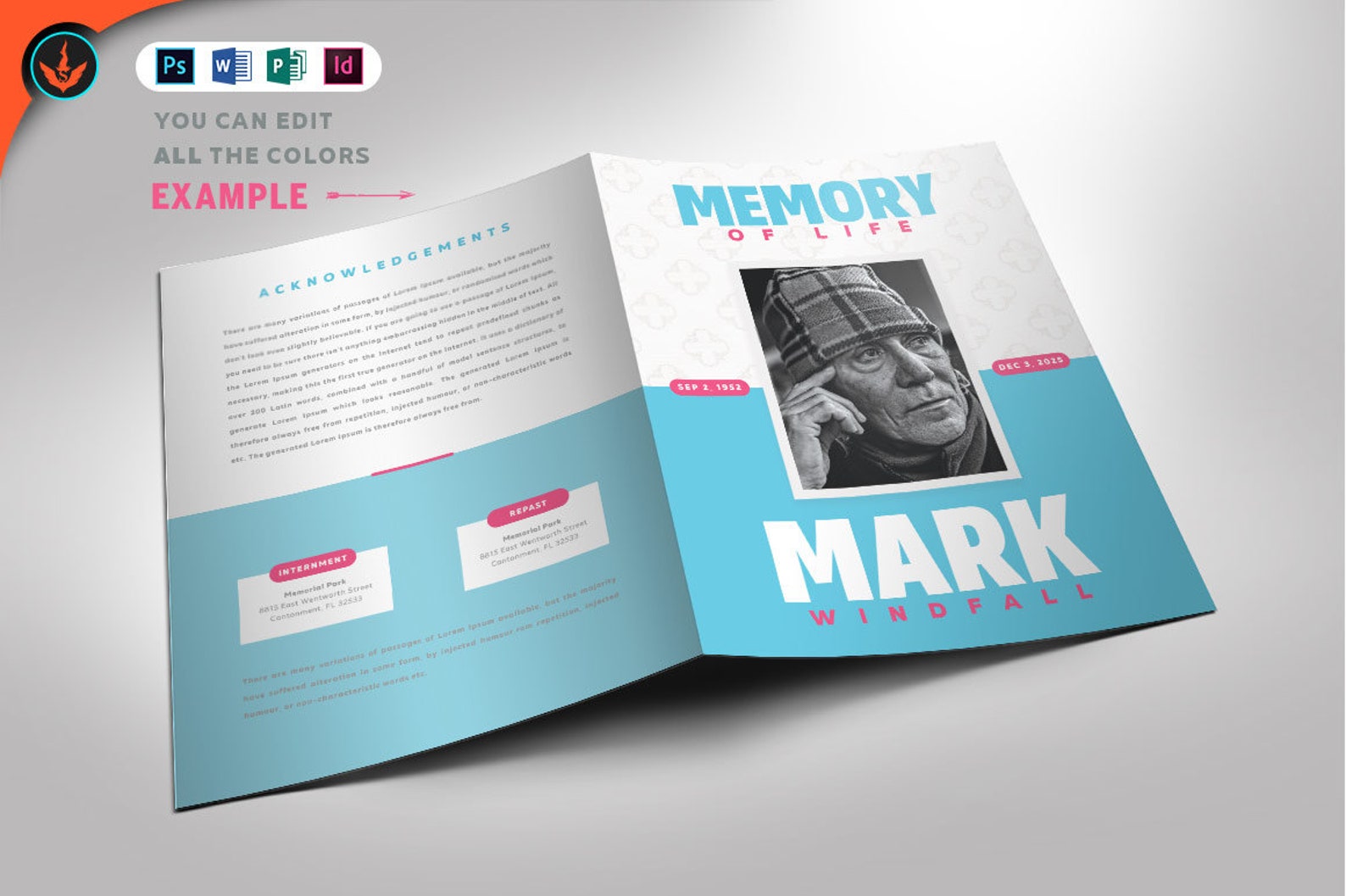Simple Funeral Program Indesign Template (4 Pages) 8.5x11 and 5.5x8.5 ...