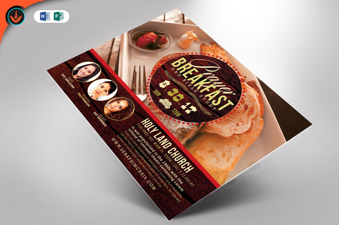 Prayer Breakfast Church Flyer Publisher and Word Template 11x8.5, 7x5 ...