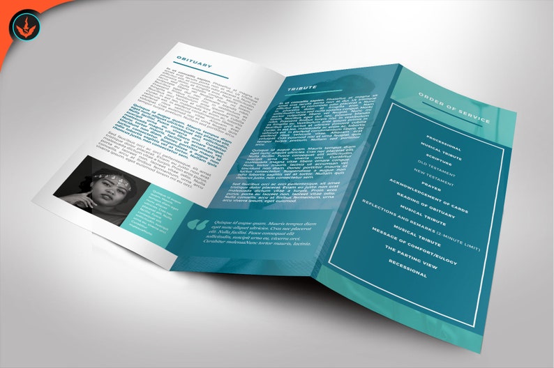 Funeral Program Template Turquoise Tri-fold Publisher and Word (17x11 ...