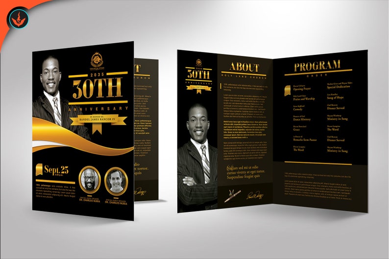 Church Anniversary Program PHOTOSHOP Template Black and Gold Bi-fold 4 ...