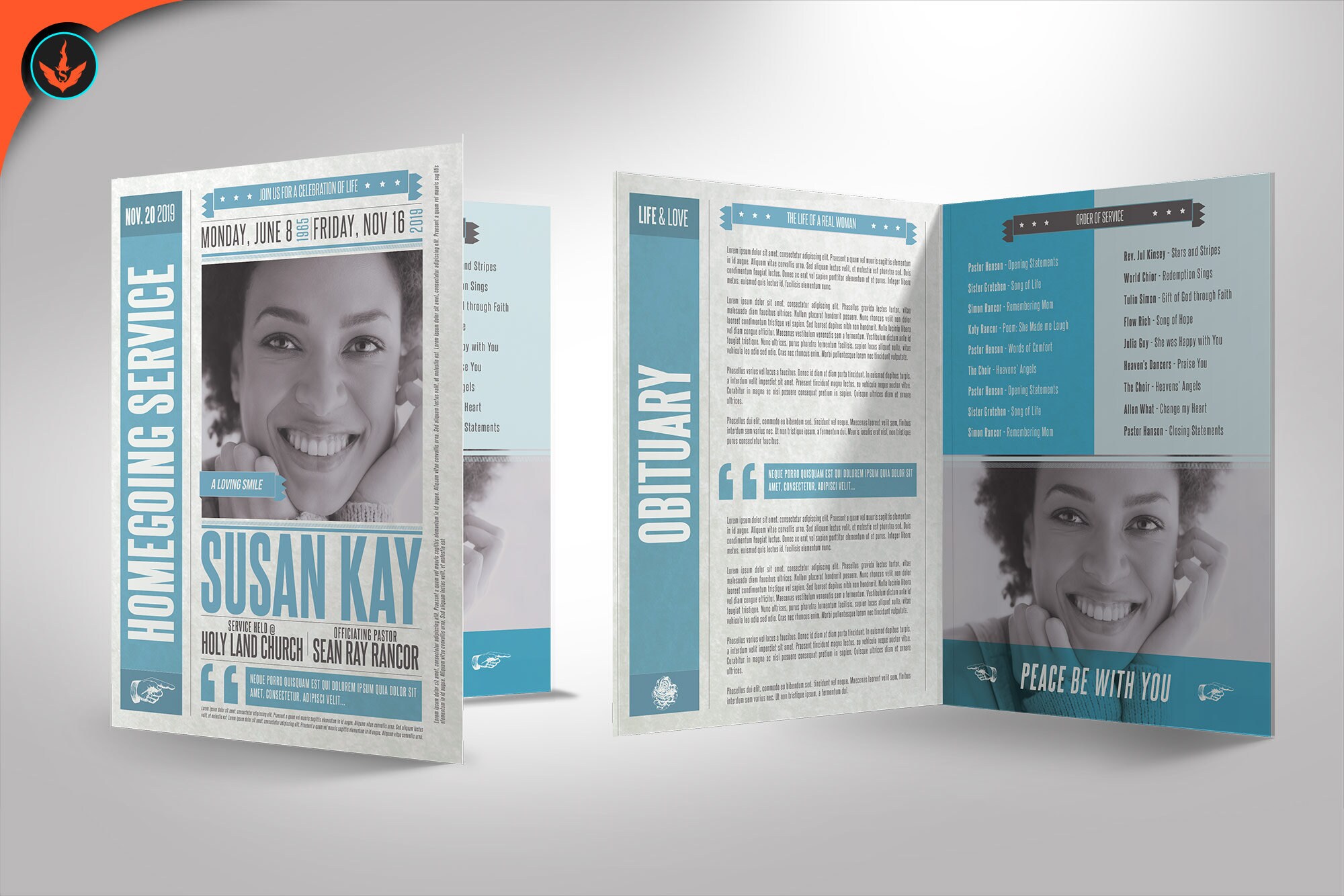 Pastel Blue Newspaper Funeral Program Template: Bi-fold (digital ...
