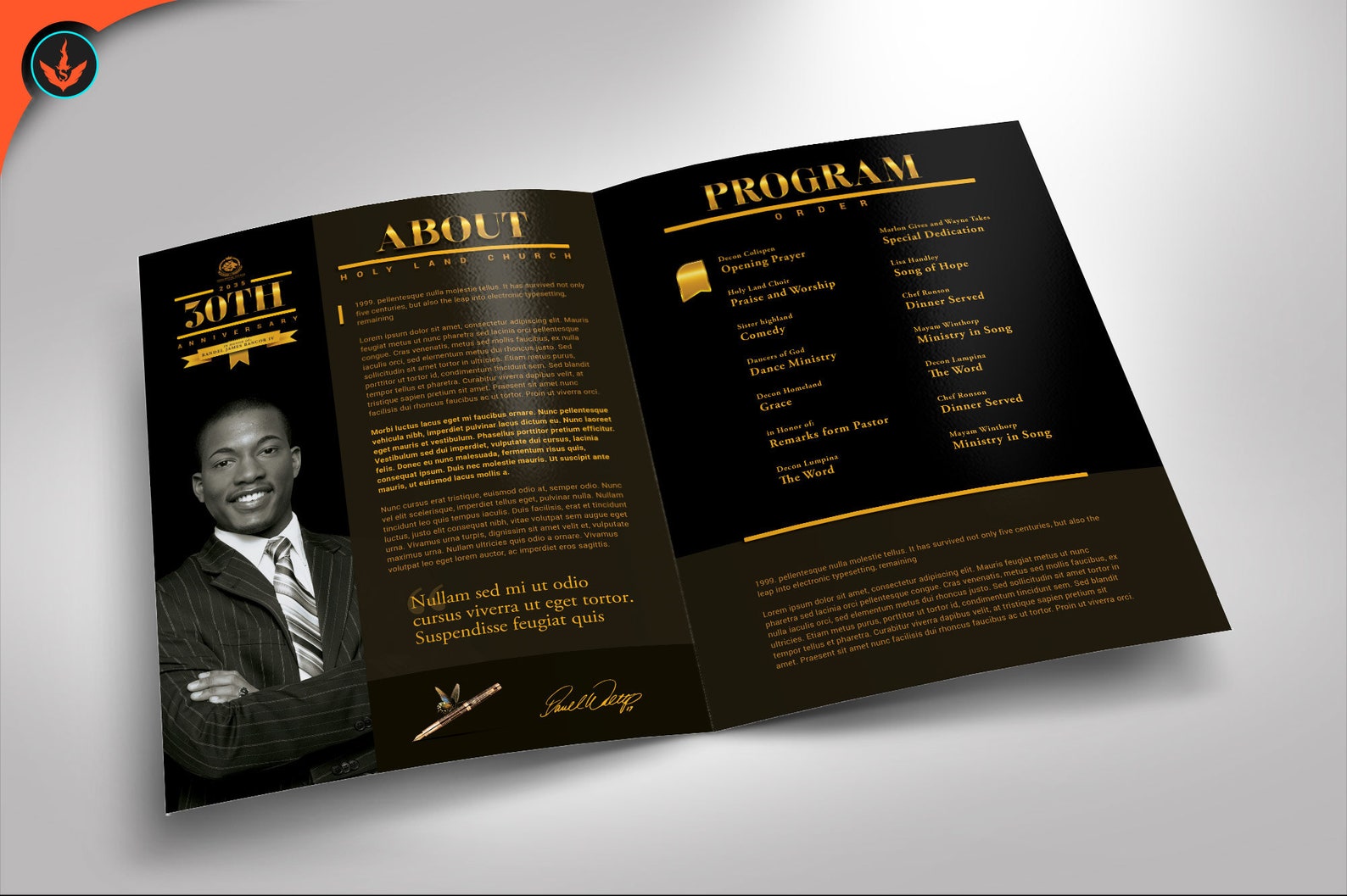 Church Anniversary Program Template: Black and Gold Bi-fold (digital ...