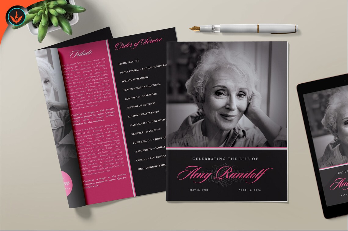 Funeral Program PHOTOSHOP Template 8.5x11 and 5.5x8.5 4 Pages - Etsy