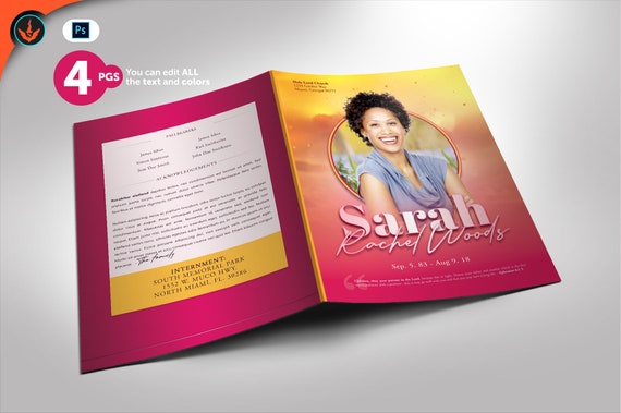 Beautiful Pink Funeral Program PHOTOSHOP Template 4 Pages - Etsy