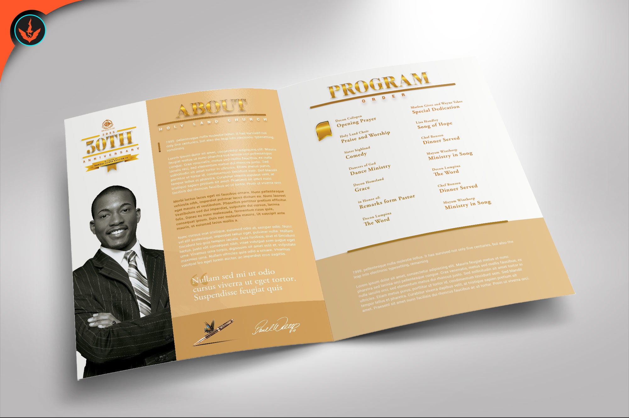 Ivory and Gold Church Anniversary Bi_fold Program 4 Pages Photoshop ...