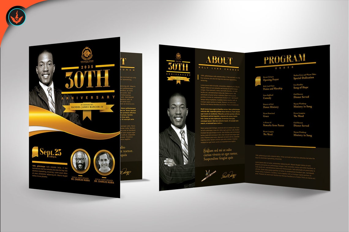Church Anniversary Program Template: Black and Gold Bi-fold (digital ...