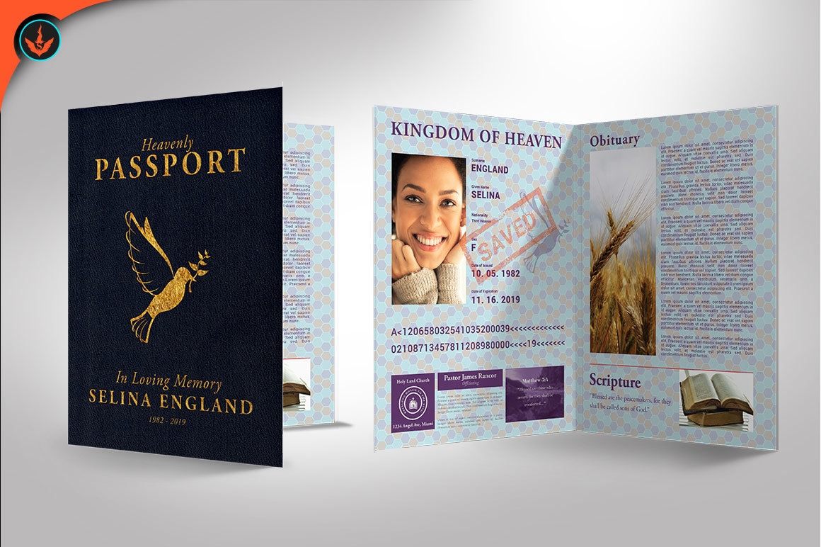 Passport Funeral Program Photoshop Template Bi-fold (8 Pages) 5.5x8.5 ...