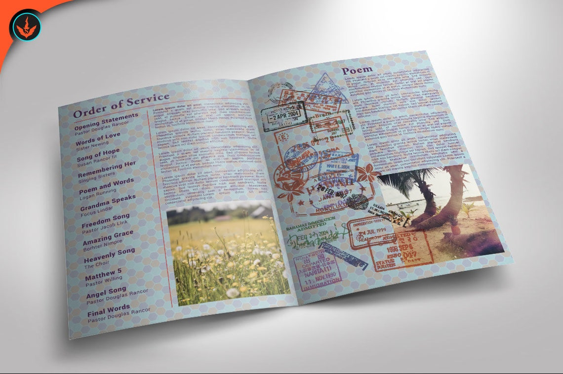 Passport Funeral Program Photoshop Template Bi-fold (8 Pages) 5.5x8.5 ...
