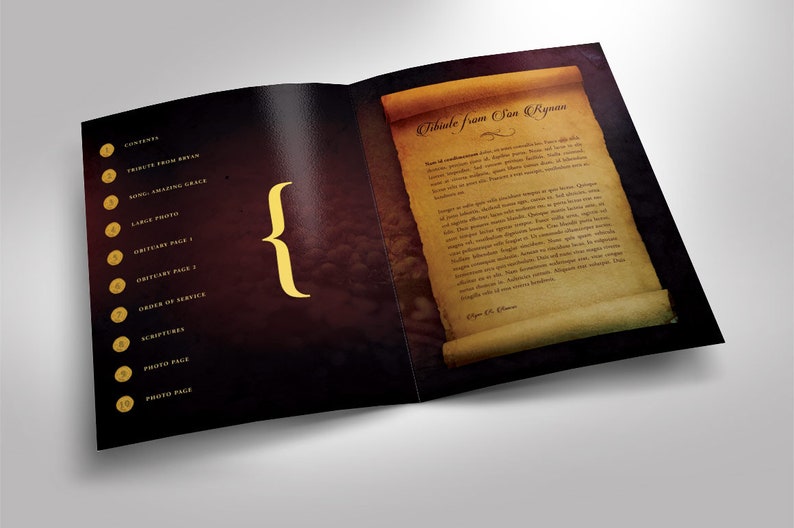 Royal Scroll Funeral Program Obituary PUBLISHER and WORD Template 8 ...
