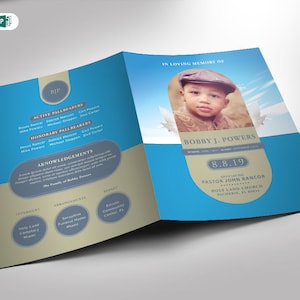 Baby Blue Funeral Program Publisher and Word Template 8 Pages 8.5x11 ...