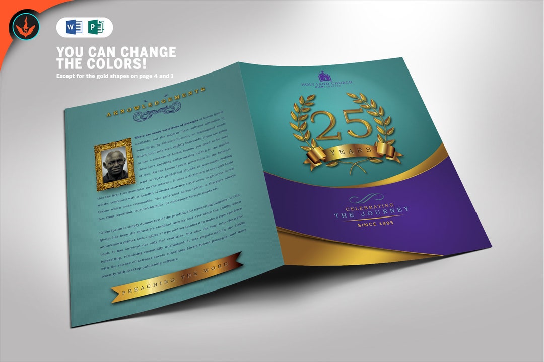 Church Anniversary Program Template: Gold, Lavender, Teal (digital ...