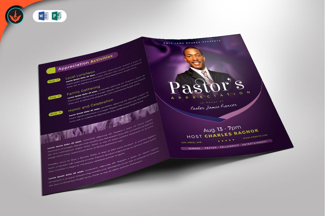 Pastor Appreciation Program Template Publisher and Word Bi-fold (8.5x11 ...