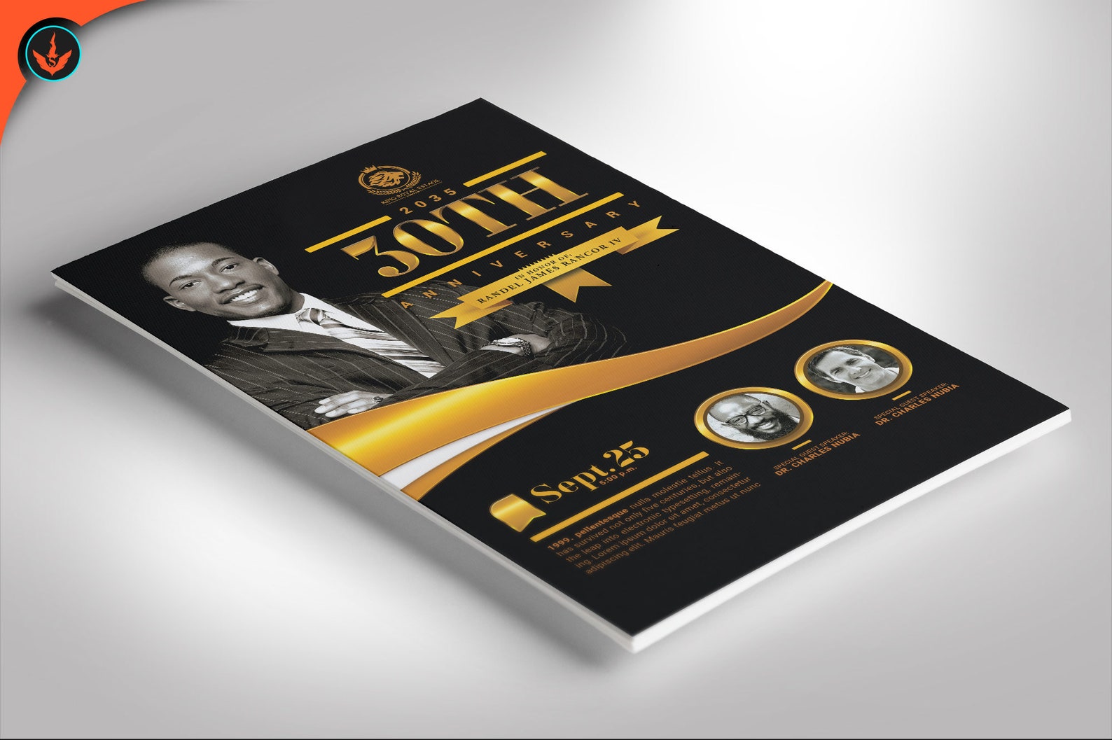 Church Anniversary Program PHOTOSHOP Template Black and Gold Bi-fold 4 ...