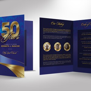 Pastor Anniversary Program PHOTOSHOP Template Sapphire Blue and Gold Bi ...