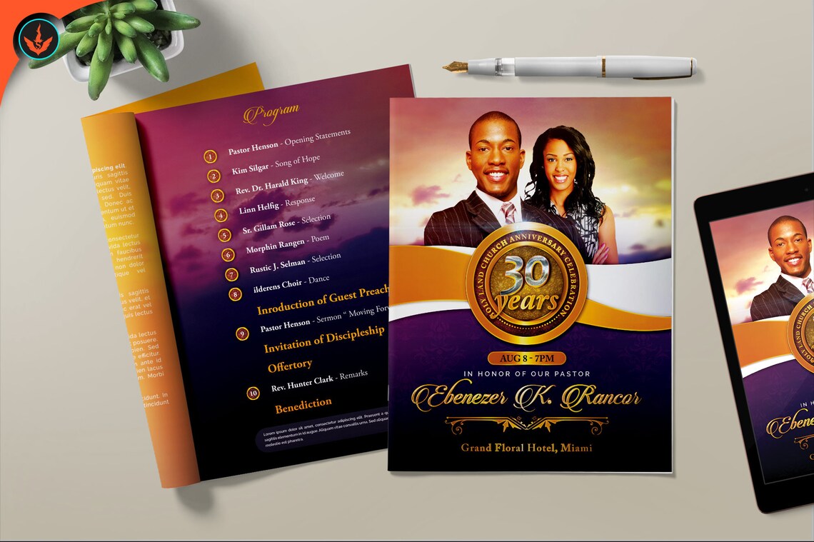 Church Anniversary Program Publisher and Word Template 8.5x11 & 5.5x8.5 ...