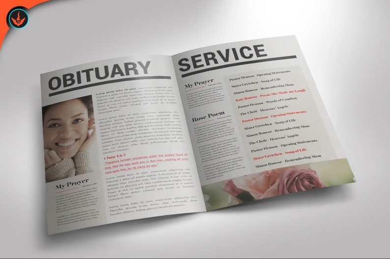 Newspaper Funeral Program Template 3 Publisher and Word (4 Pages) 8 ...
