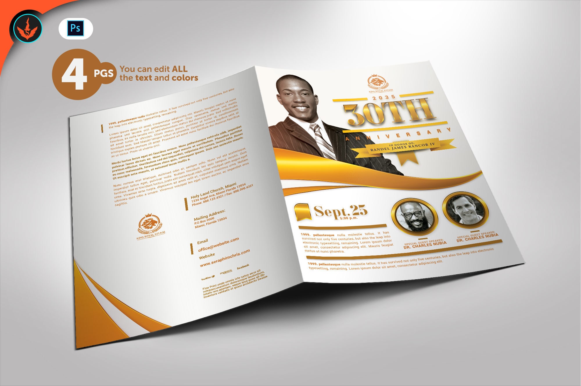 Ivory and Gold Church Anniversary Bi_fold Program 4 Pages Photoshop ...