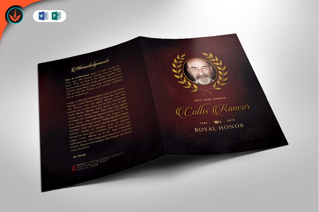Royal Funeral Program Template: Elegant Obituary, Bi-fold (publisher ...