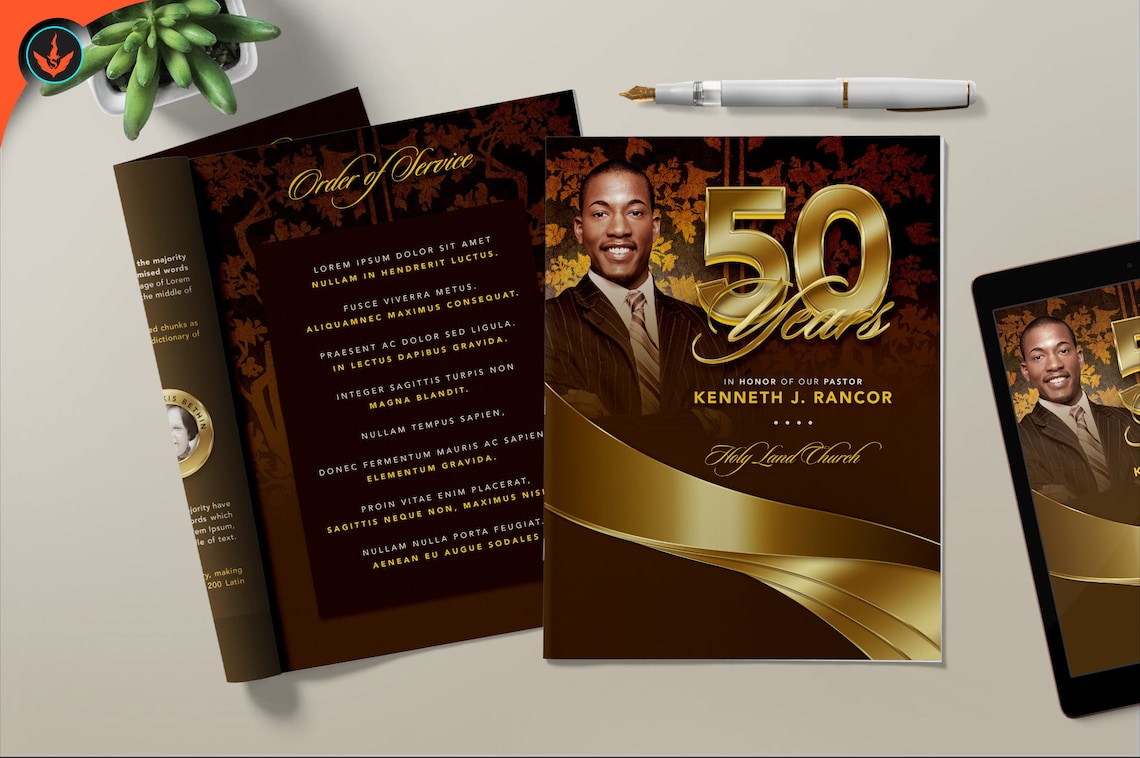 Pastor Anniversary Program Gold WORD and Publisher Template (8.5x11 and ...