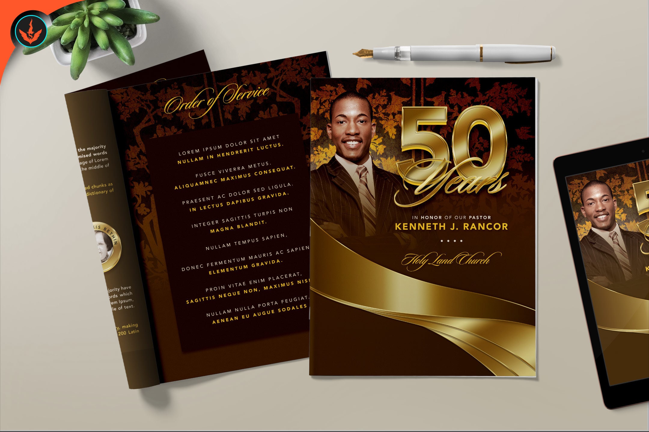 Pastor Anniversary Church Program PHOTOSHOP Template Gold (8.5x11 and 5 ...
