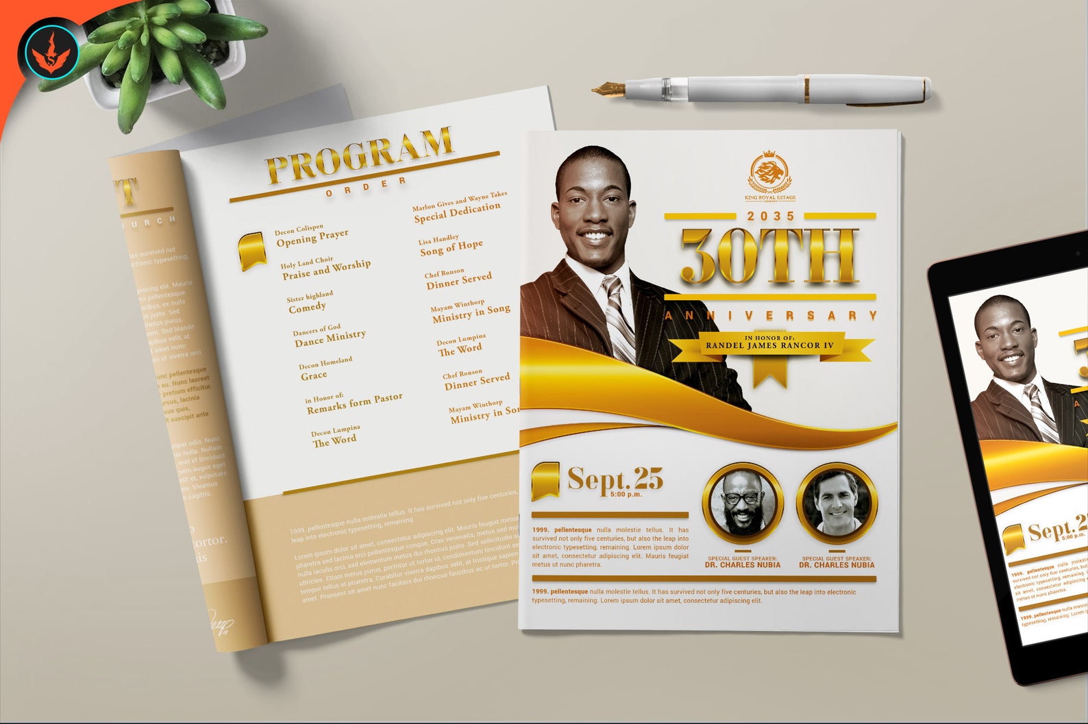 Church Anniversary Program Template: Ivory and Gold Bi-fold (photoshop ...