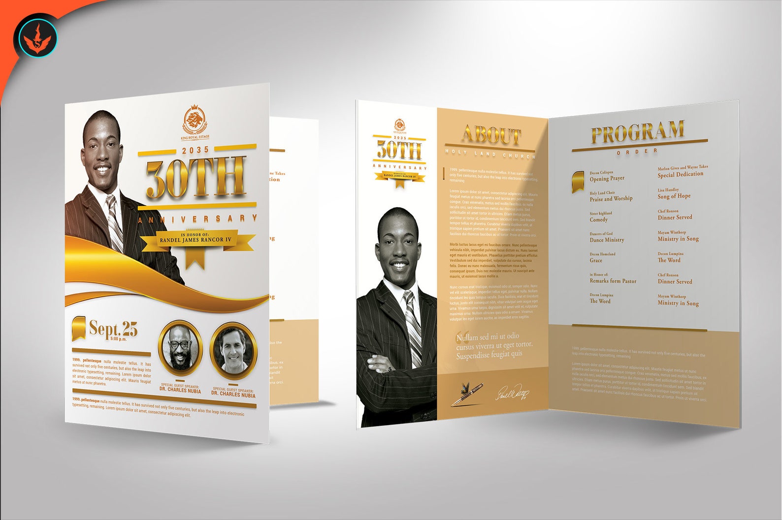 Ivory and Gold Church Anniversary Bi_fold Program 4 Pages Photoshop ...