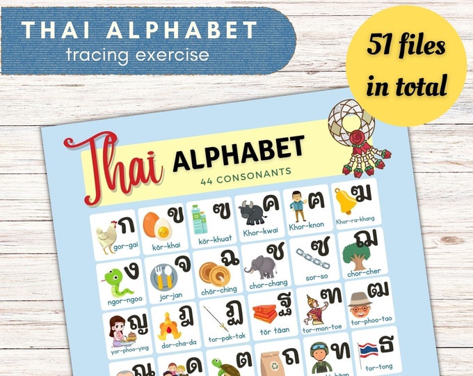 Thai Alphabets Letters Tracing Worksheet, Learning Thai, Printable PDF ...