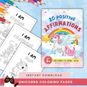 Unicorn Affirmation Coloring Pages for Kids - 20 Magical Pages of ...