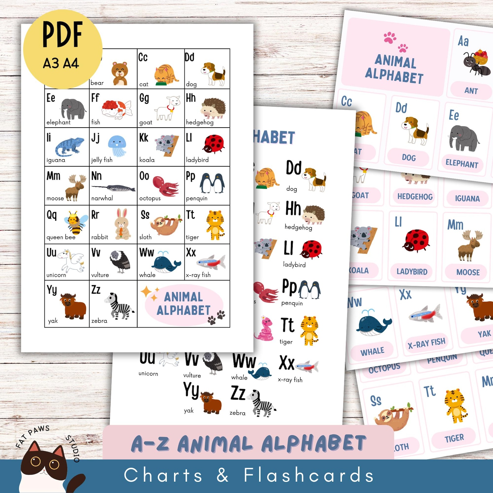 Animal Alphabet Chart and Flashcards – 2 Styles (with/without Table ...