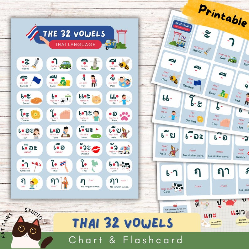 Thai Vowels Chart & Flashcards: A3/A4 Printable (digital Download) - Etsy