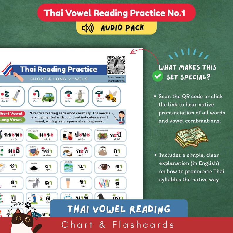 Thai Vowel Reading Pack – Chart + Flashcards + Audio | Learn to Blend ...