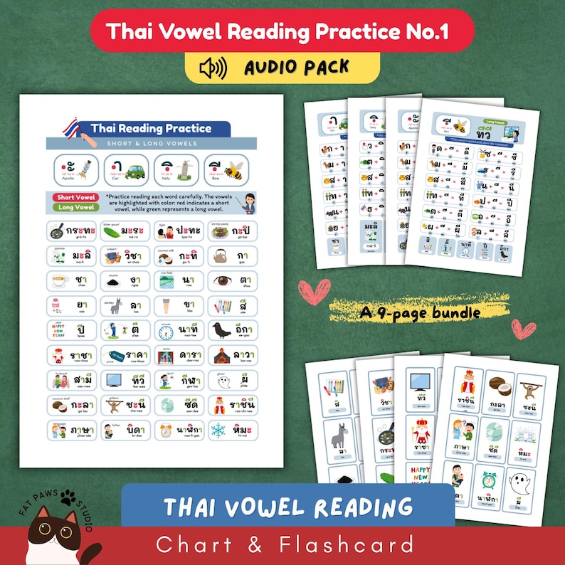 Thai Vowel Reading Pack – Chart + Flashcards + Audio | Learn to Blend ...