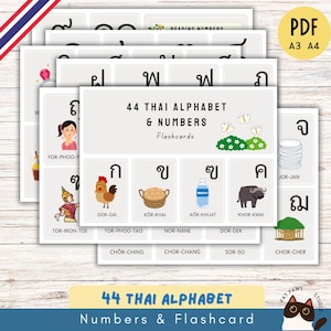 Thai Alphabet & Numbers Flashcards: Printable Learning Cards (PDF) - Etsy