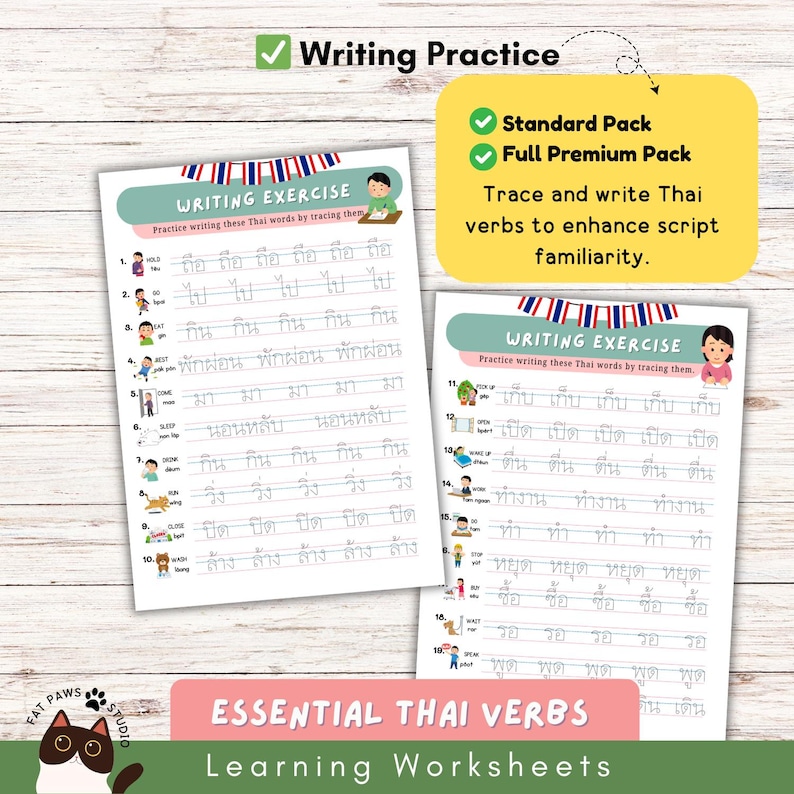 Essential Thai Verbs | Full Premium Pack | Flashcards + Worksheets ...