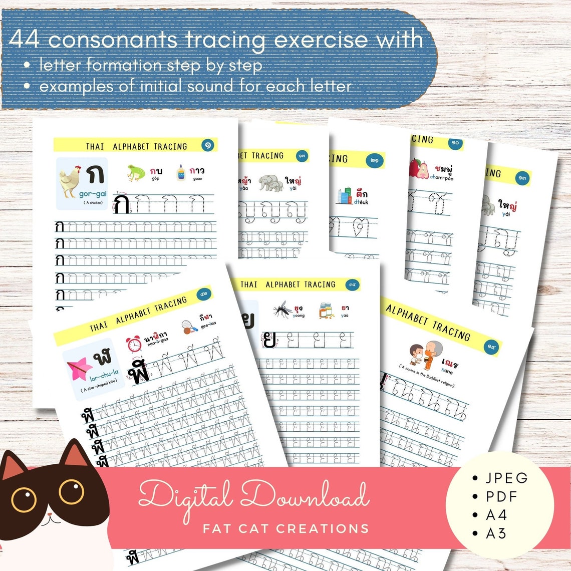 Printable Thai Alphabet Tracing Worksheet Instant Download - Etsy