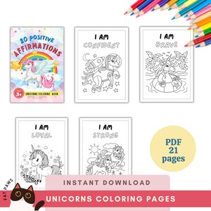 Unicorn Affirmation Coloring Pages for Kids - 20 Magical Pages of ...