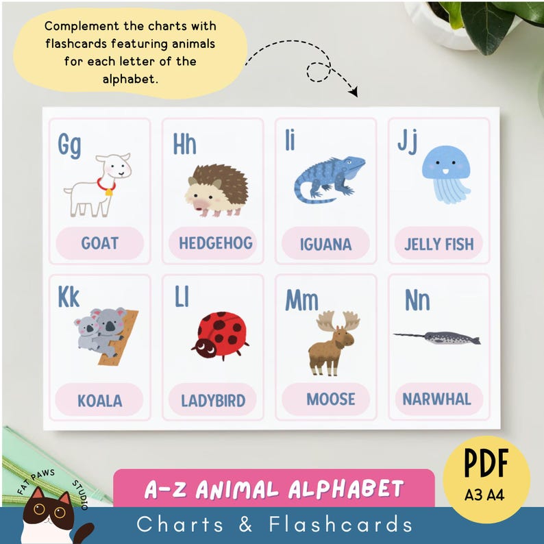 Animal Alphabet Chart and Flashcards – 2 Styles (with/without Table ...