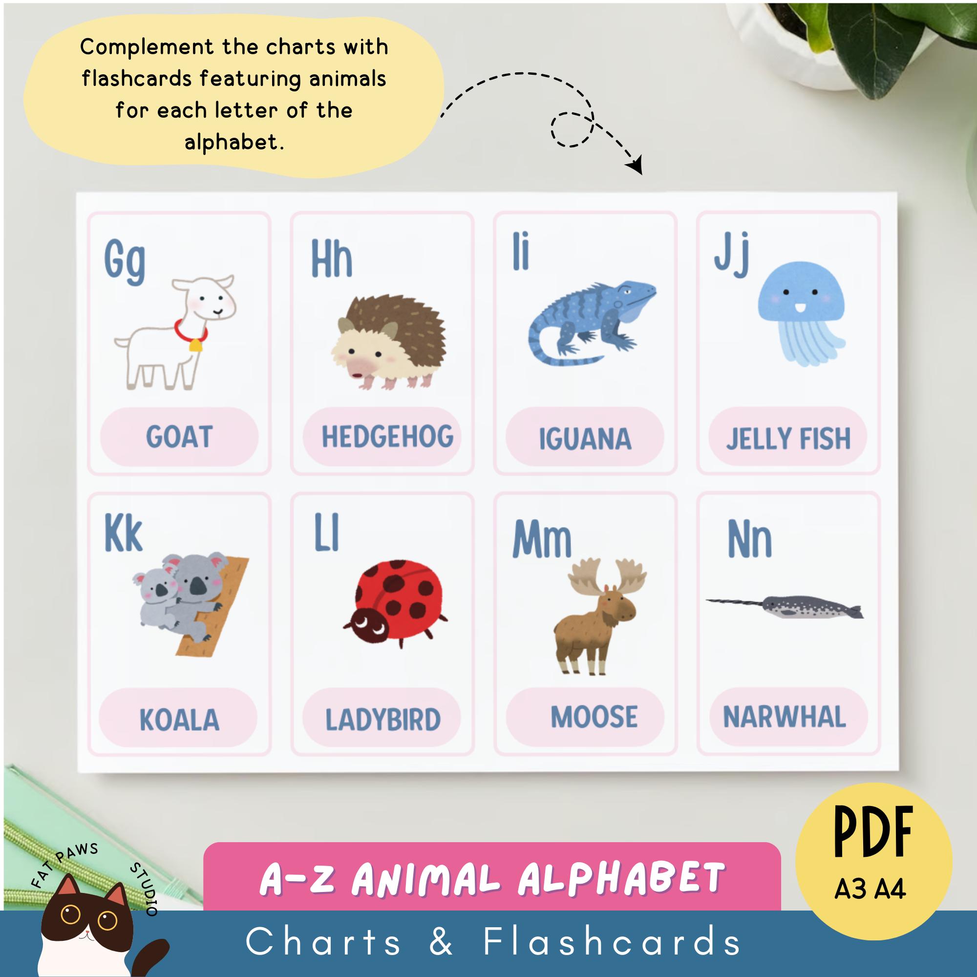 Animal Alphabet Chart and Flashcards – 2 Styles (with/without Table ...