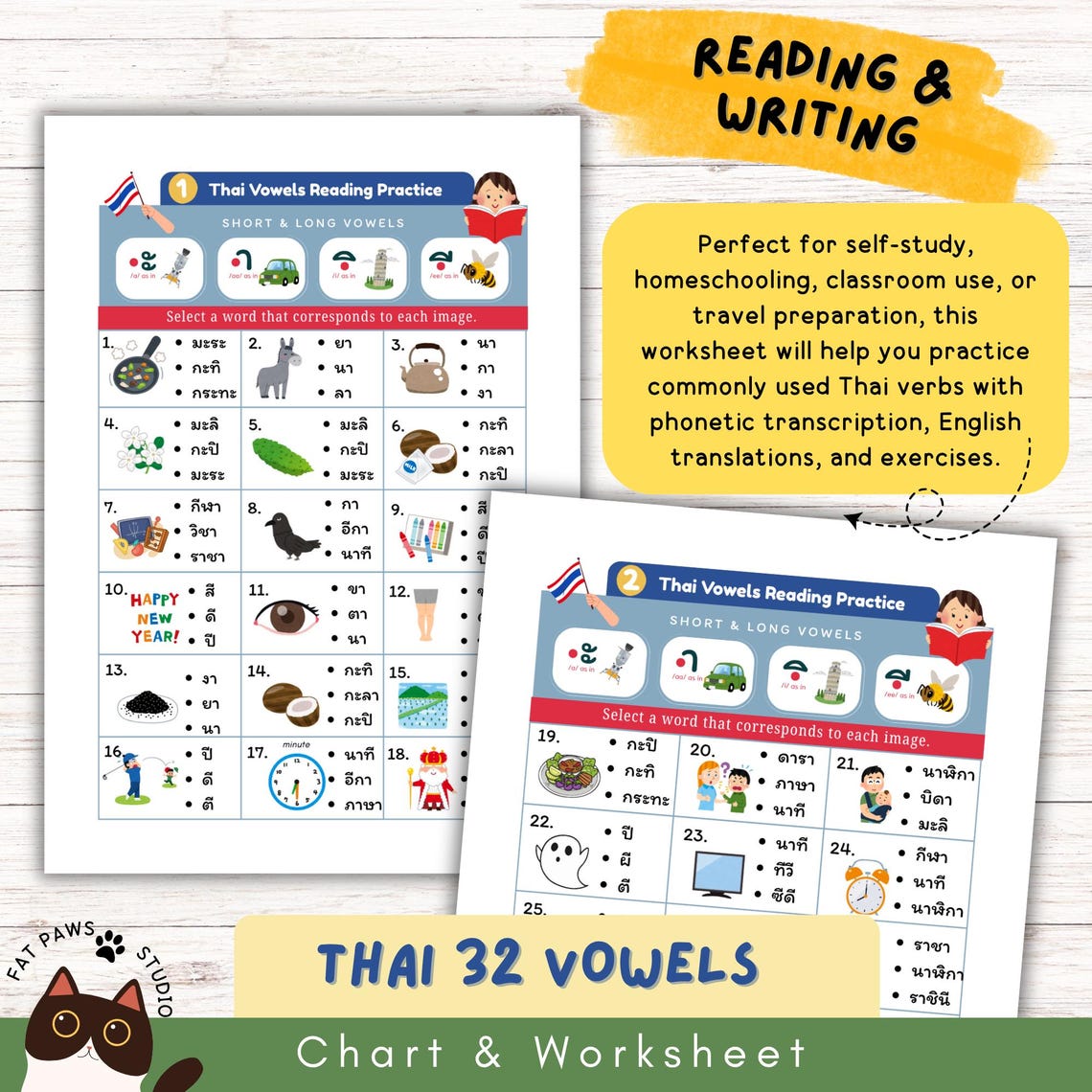 Thai Vowel Chart & Tracing Practice: Reading Exercises With Audio ...