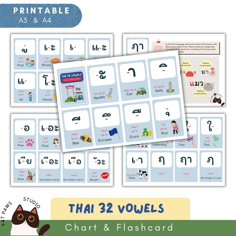 Thai Vowels Chart & Flashcards: A3/A4 Printable (digital Download) - Etsy