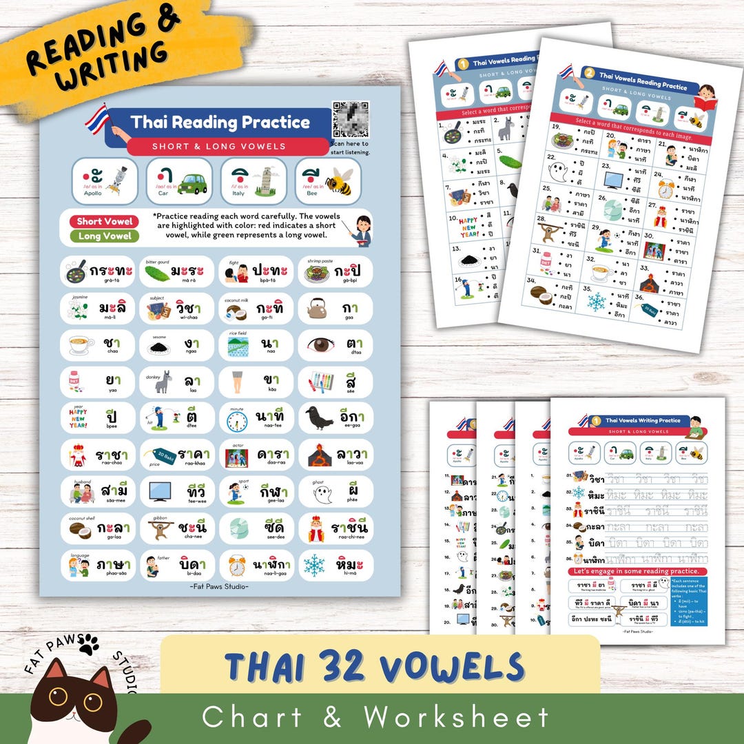 Thai Vowel Chart & Tracing Practice: Reading Exercises With Audio ...