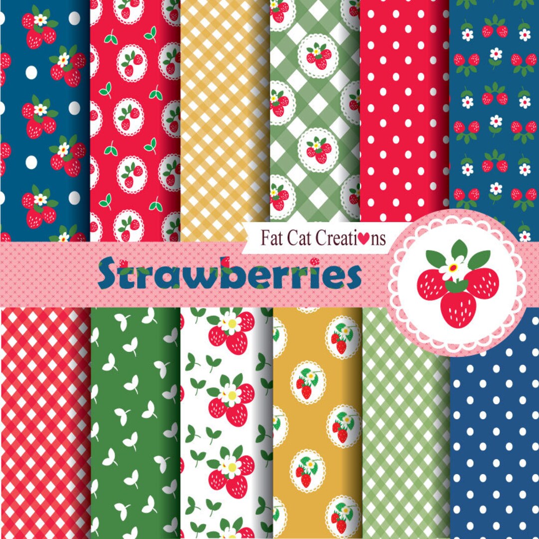 Strawberries Digital Paper,printable, Patterns , Scrapbook , Web ...