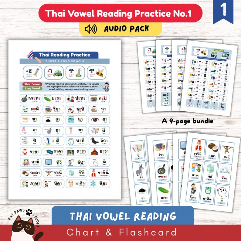 Thai Vowel Reading Pack – Chart + Flashcards + Audio | Learn to Blend ...