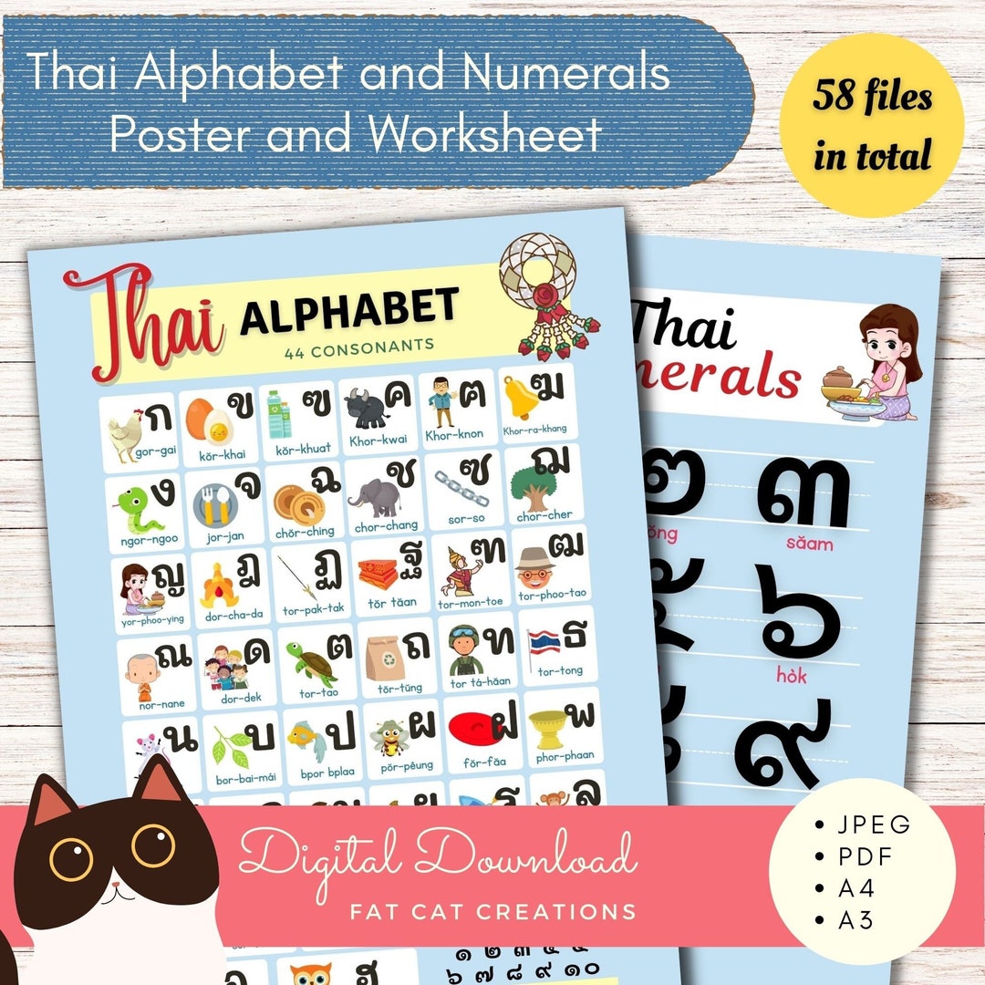 Full Package of Thai Alphabet and Numerals Tracing Worksheets With ...