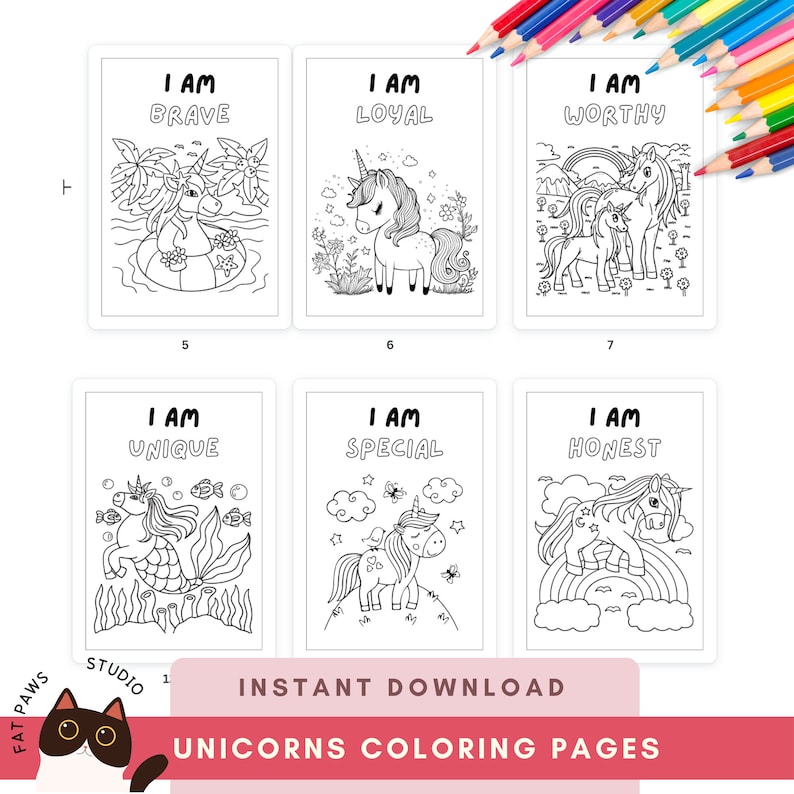 Unicorn Affirmation Coloring Pages for Kids - 20 Magical Pages of ...