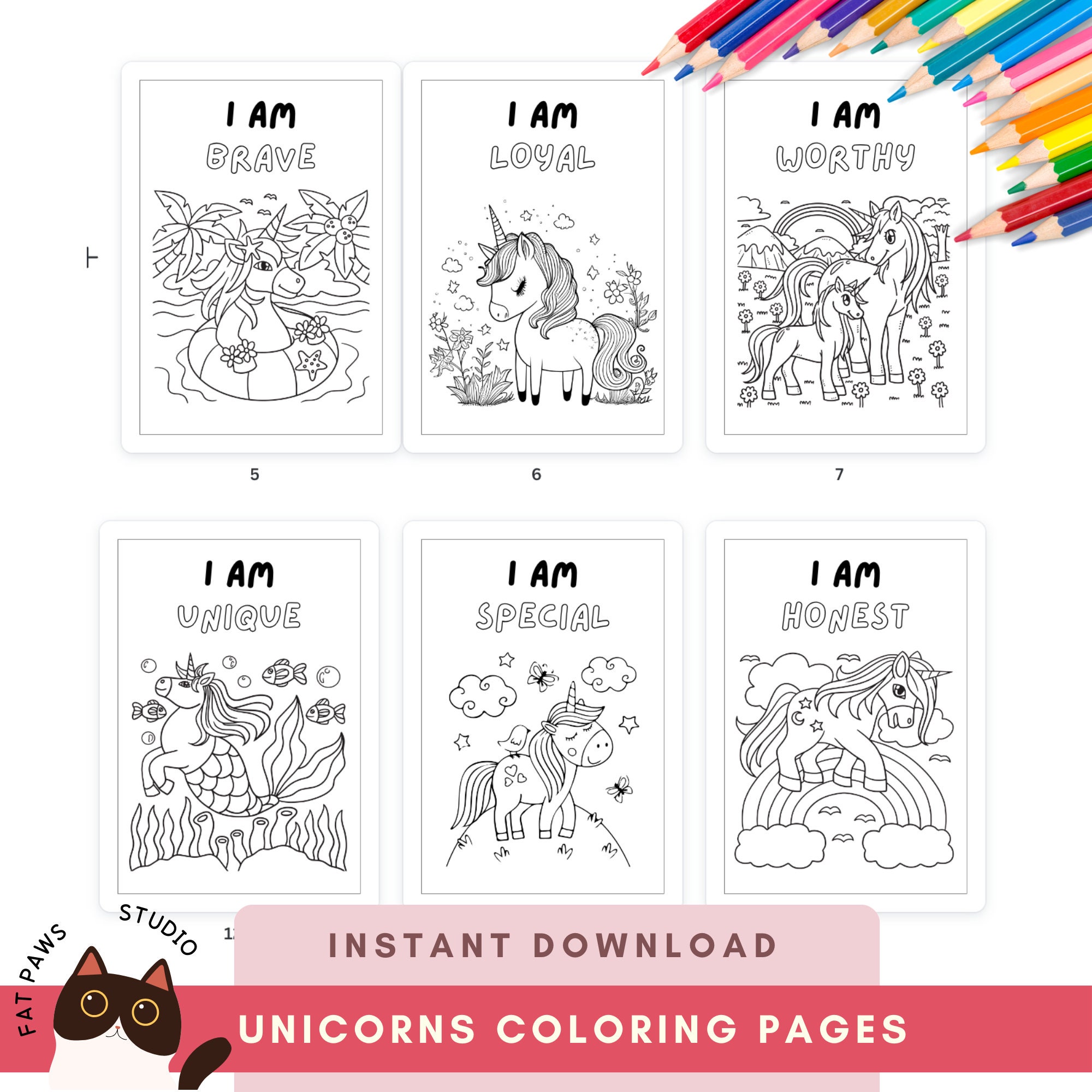 Unicorn Affirmation Coloring Pages for Kids - 20 Magical Pages of ...