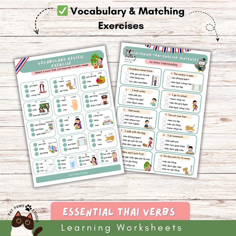 Essential Thai Verbs | Full Premium Pack | Flashcards + Worksheets ...