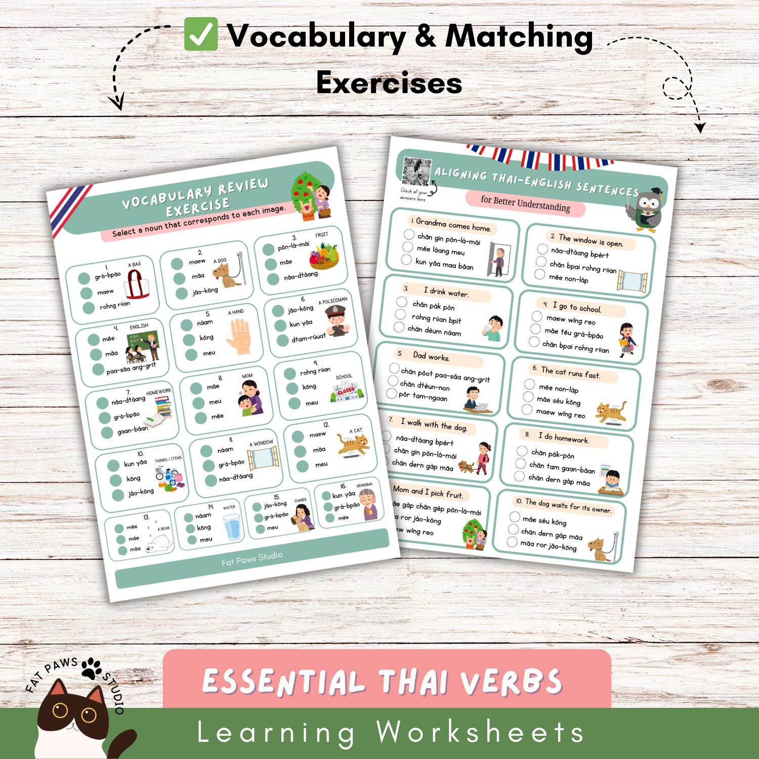 Thai Verbs Learning Pack: Flashcards, Worksheets, Audio (digital ...