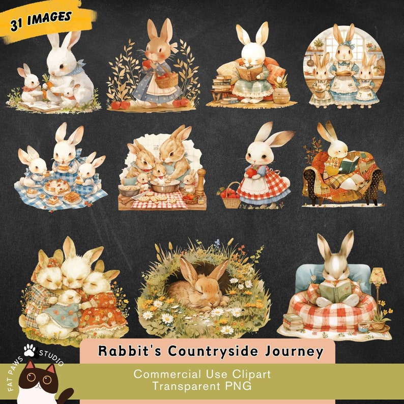 Forest Rabbit Family Clipart Digital Download 32 Pngs Commercial Use - Etsy